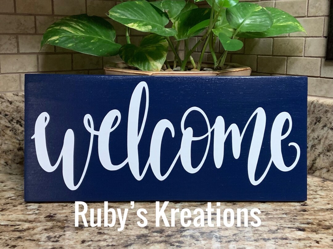 Navy Welcome Sign, Wreath Sign, Front Door, Everyday, Farmhouse Sign ...