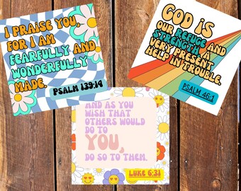 Retro Tween Girl Bible Verse Cards 6, Scripture Cards, Set of 12 Cards ...