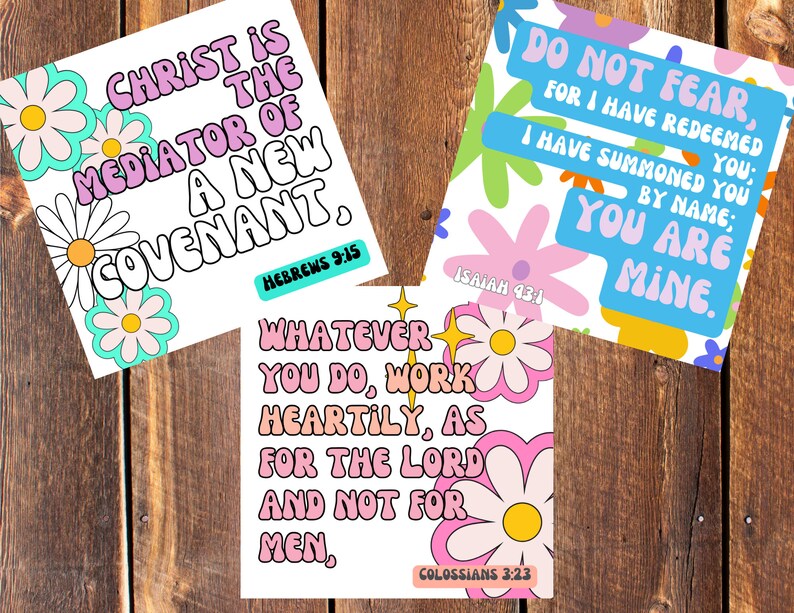 Retro Tween Girl Bible Verse Cards 6, Scripture Cards, Set of 12 Cards ...