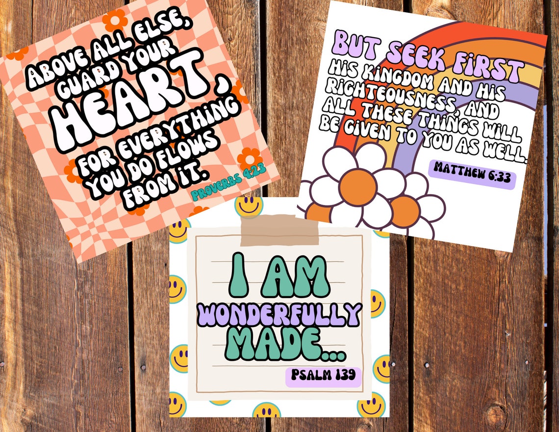 Retro Tween Girl Bible Verse Cards 5, Scripture Cards, Set of 12 Cards ...