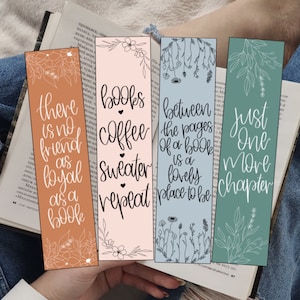 Set of 4 Printable Bookmarks| Digital Bookmarks | Book Lovers Gift ...