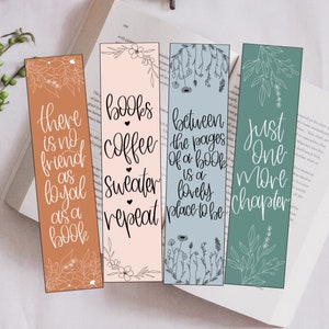 Set of 4 Printable Bookmarks| Digital Bookmarks | Book Lovers Gift ...