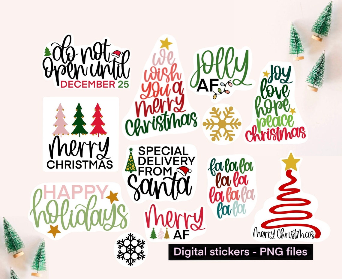 Christmas Digital Stickers PNG Only Digital Christmas | Etsy