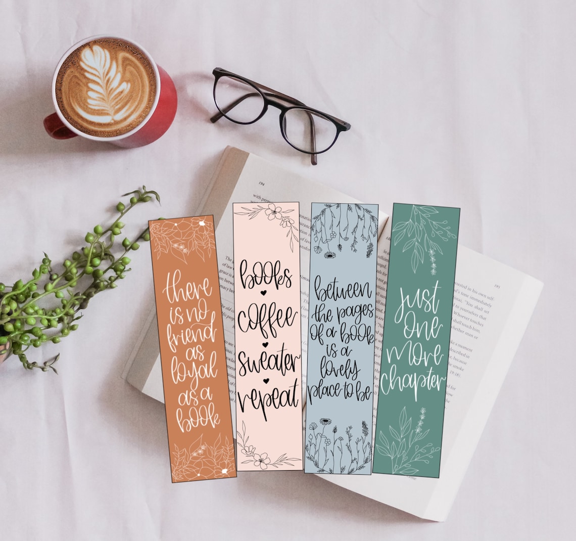 Set of 4 Printable Bookmarks Digital Bookmarks Book Lovers - Etsy