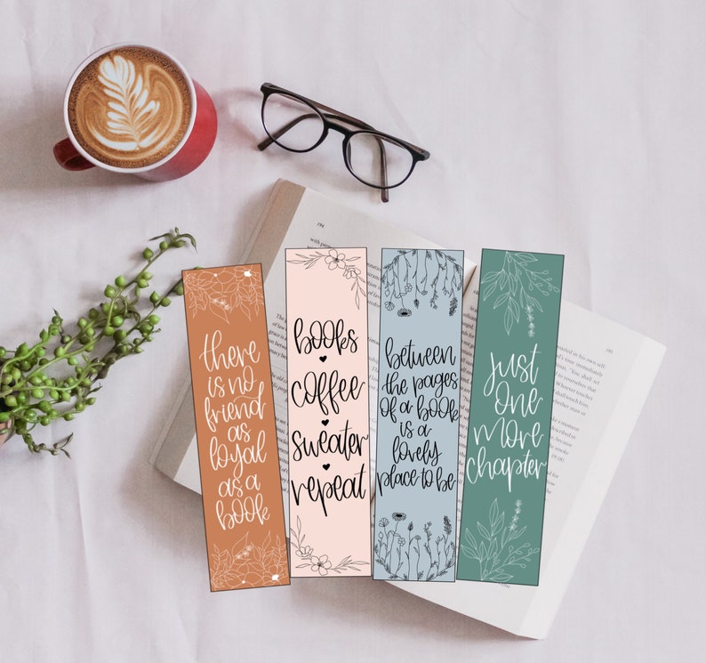 Set of 4 Printable Bookmarks| Digital Bookmarks | Book Lovers Gift ...