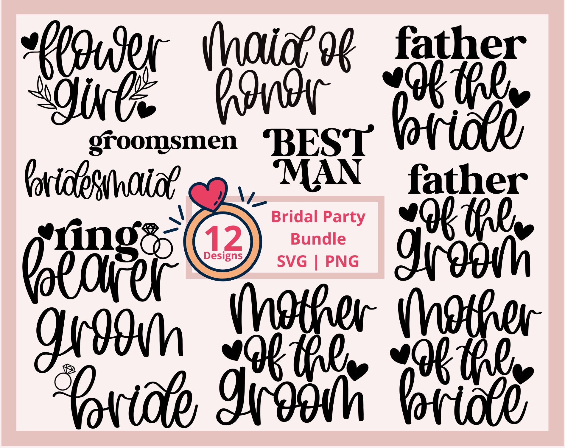 Bridal Party Svg Bundle, Wedding Party Svg Bundle, Bride and Groom Svg ...