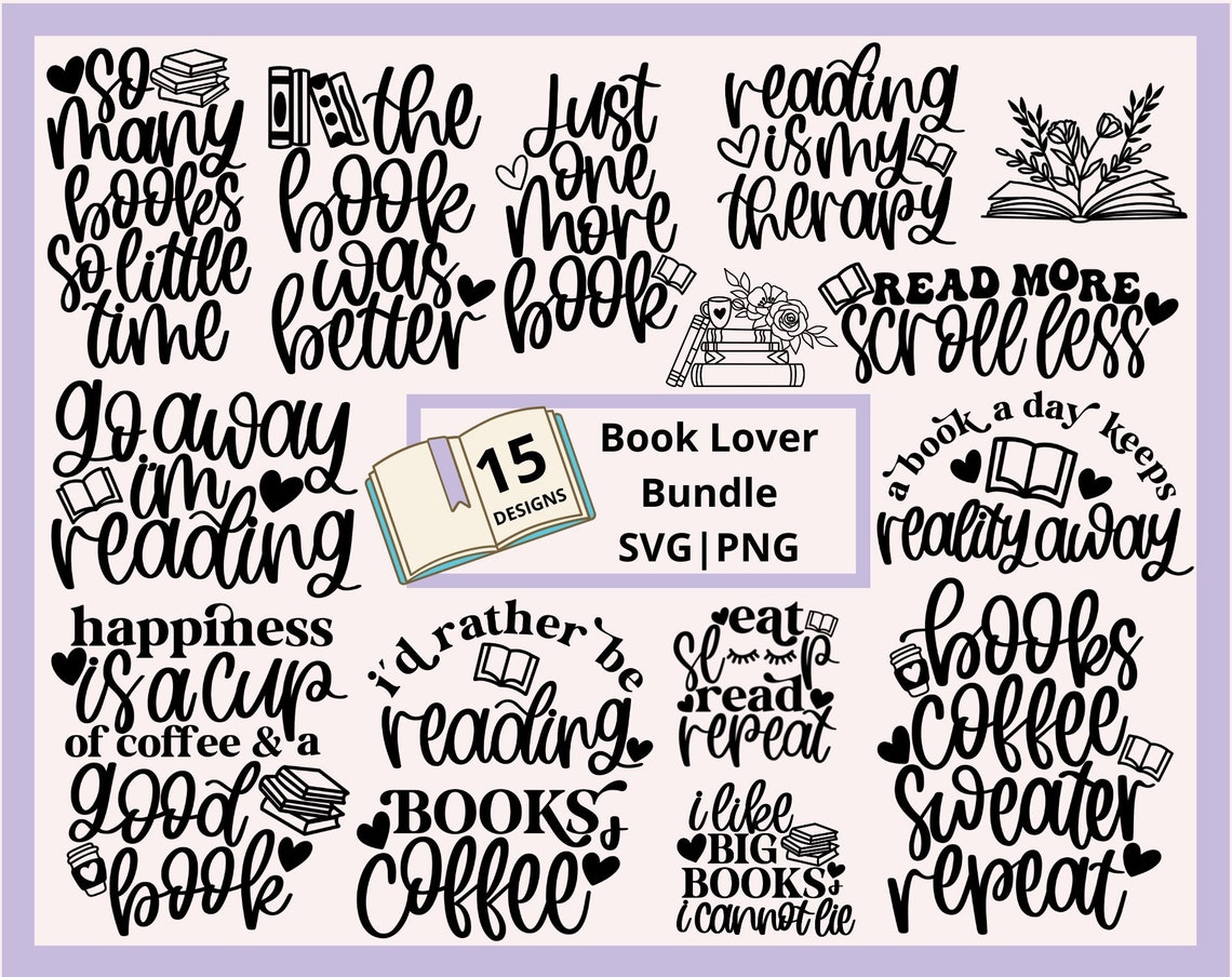 Book Lover Svg Bundle Book Quotes Svg Librarian Svg Reading - Etsy