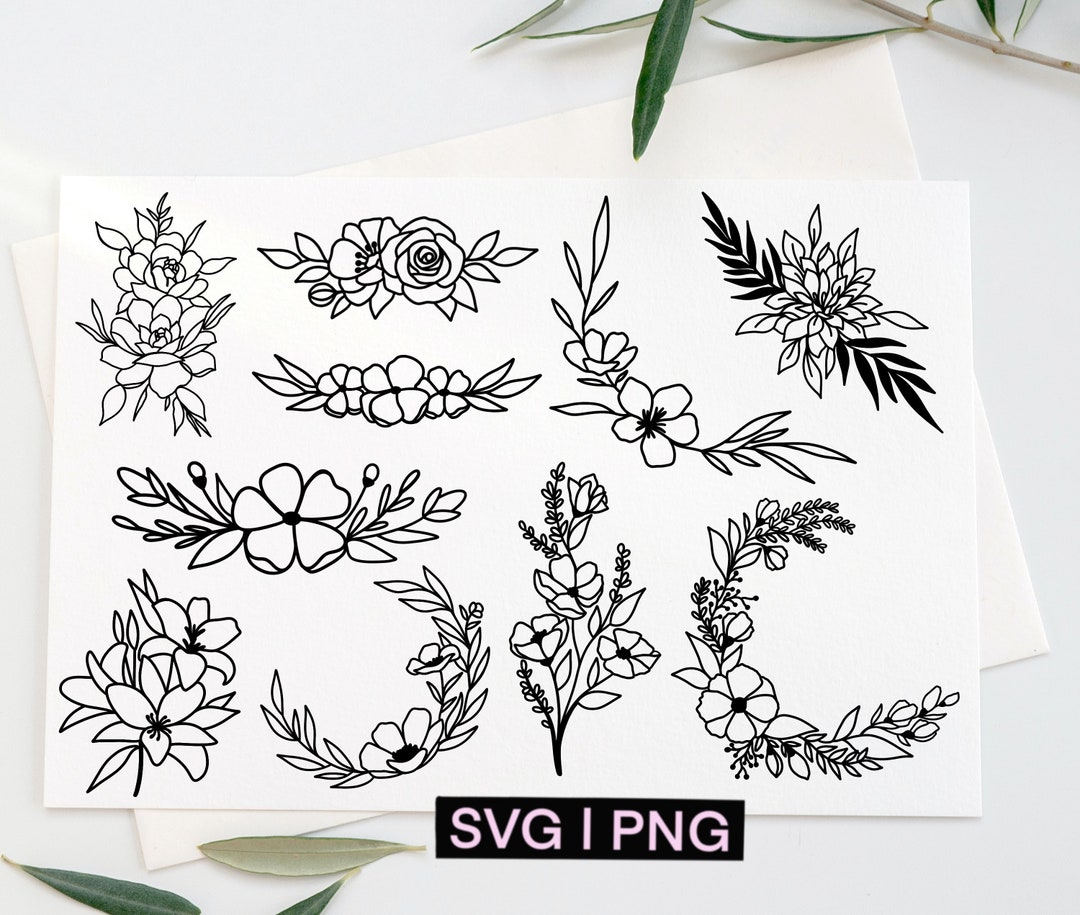 Floral Svg Bundle, Floral Clipart, Flower Svg, Handdrawn Svg, Minimal ...