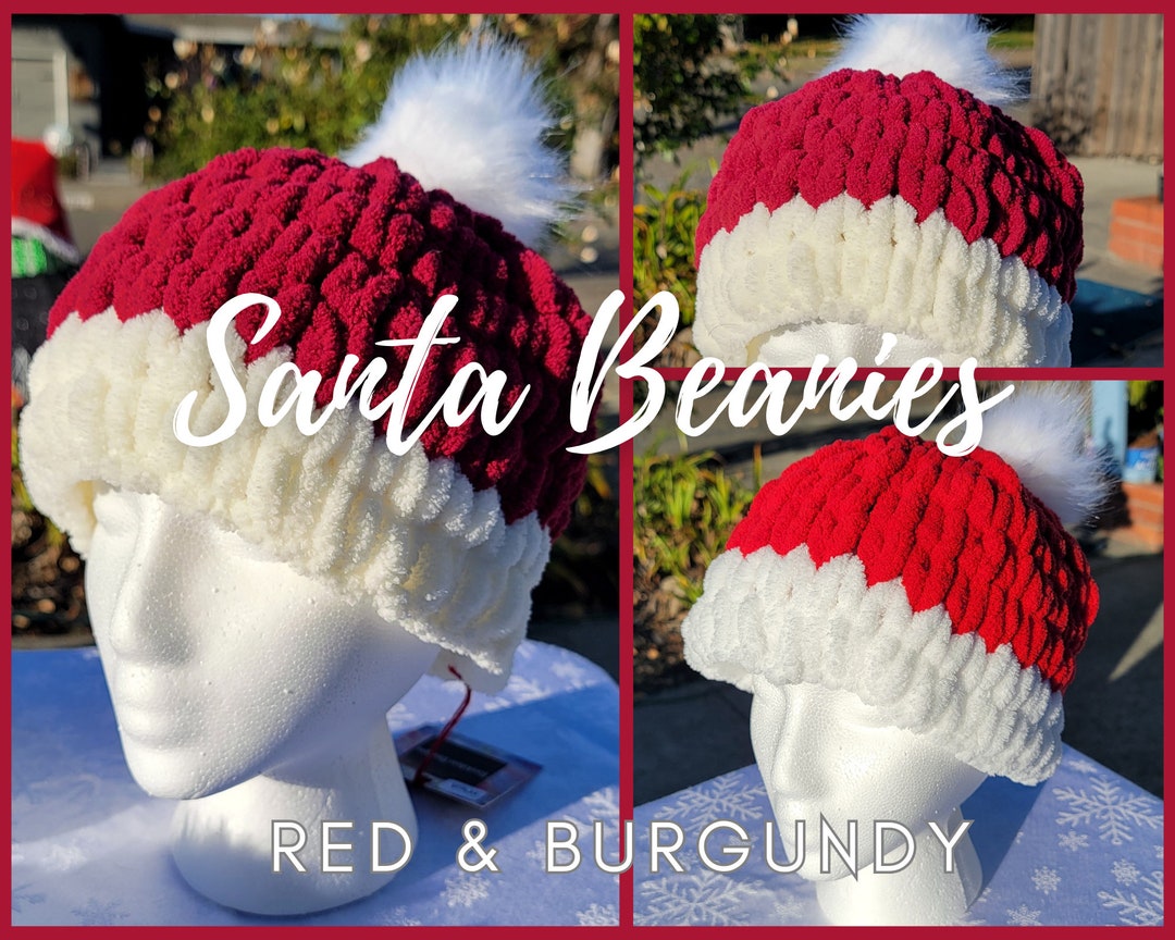 Santa Beanies Chenille Hats Soft Fuzzy Warm Handmade - Etsy