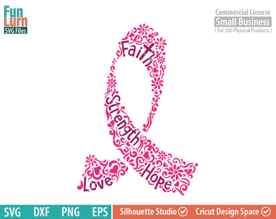 Breast Cancer Awareness SVG Flowers Ornate Ribbon Hope - Etsy