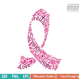Breast Cancer Awareness SVG, Flowers, Ornate Ribbon, Hope, Strength ...