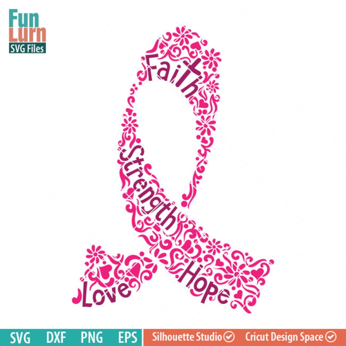 Breast Cancer Awareness SVG Flowers Ornate Ribbon Hope - Etsy