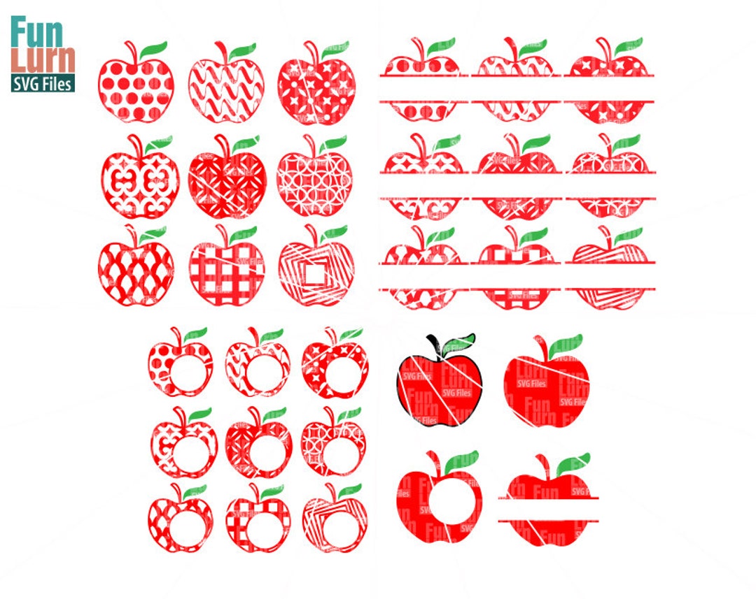 Patterned Apple SVG, Teacher Monogram, Split Apple Design (digital ...