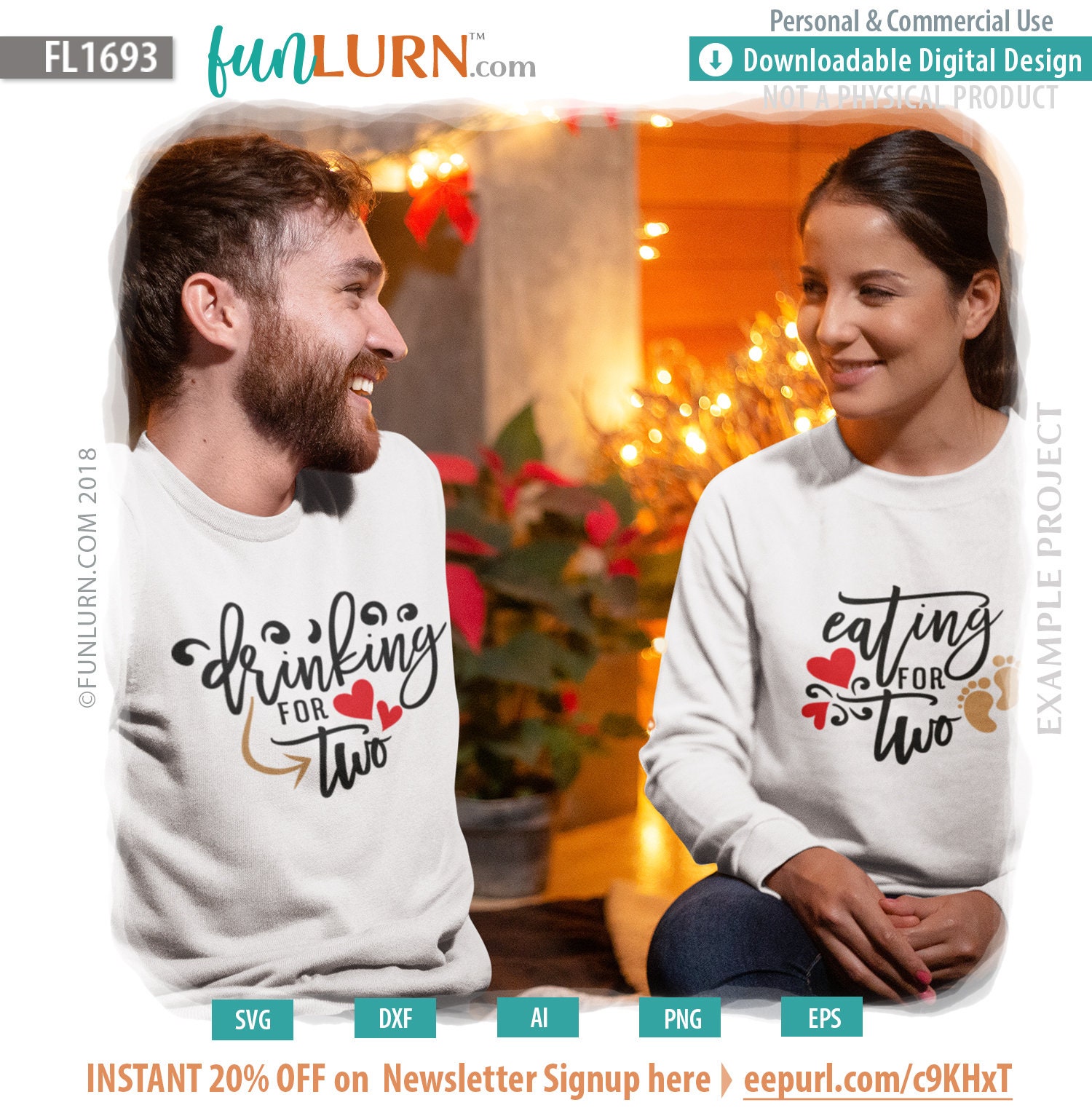 Eating for Two, Drinking for Two, Set of 2 Designs Which Can Be Used to ...