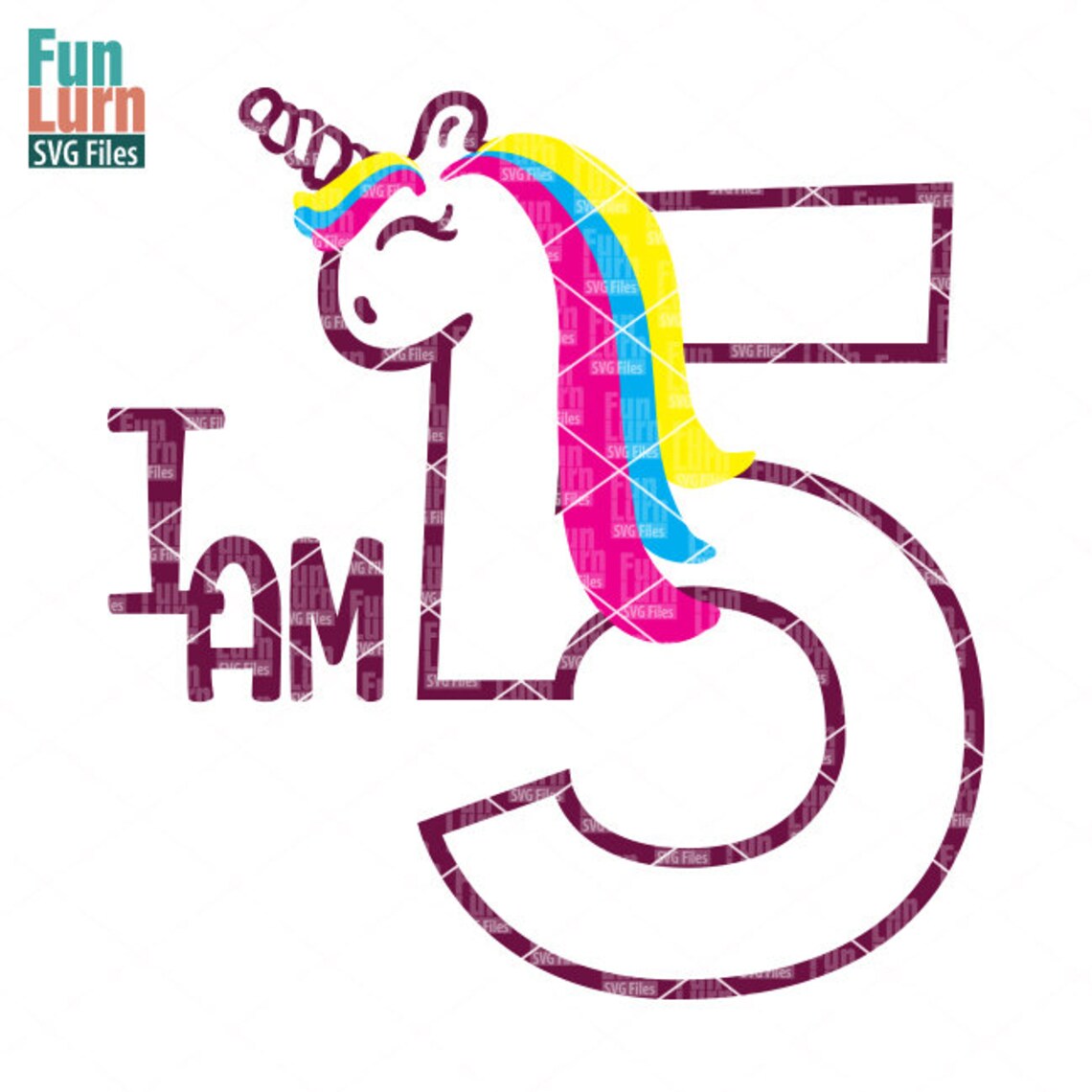 Unicorn Birthday Svg Fifth Birthday I Am Five Five Svg 5 - Etsy