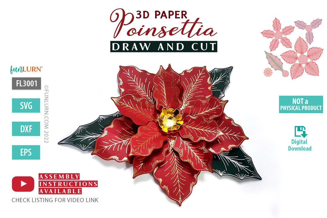 3D Paper Poinsettia SVG , Christmas Flower SVG File for Cricut ...