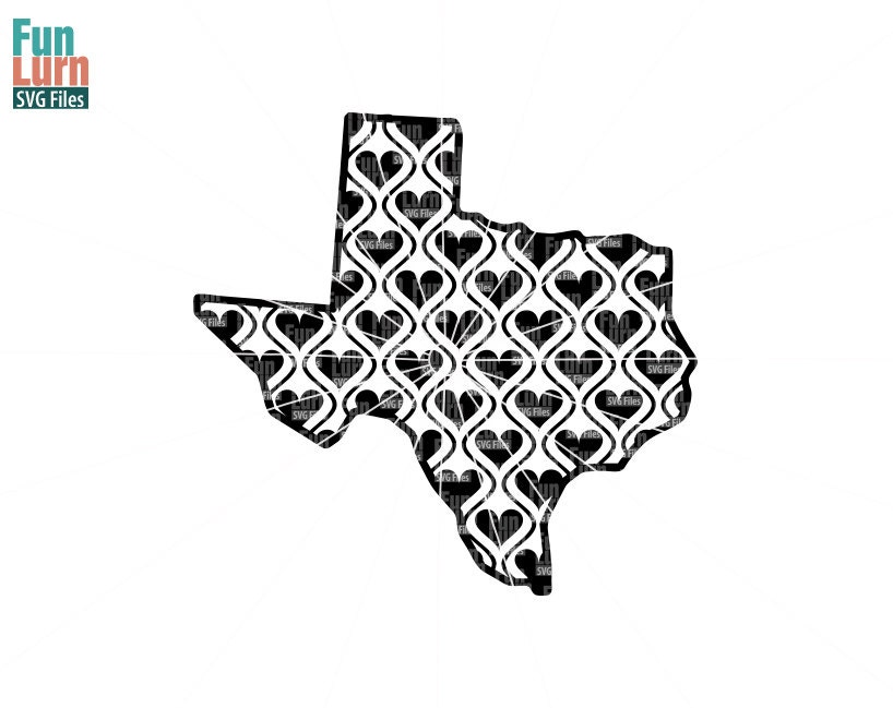 Heart Pattern Texas Map SVG, State Outline Cut Files (digital Download ...