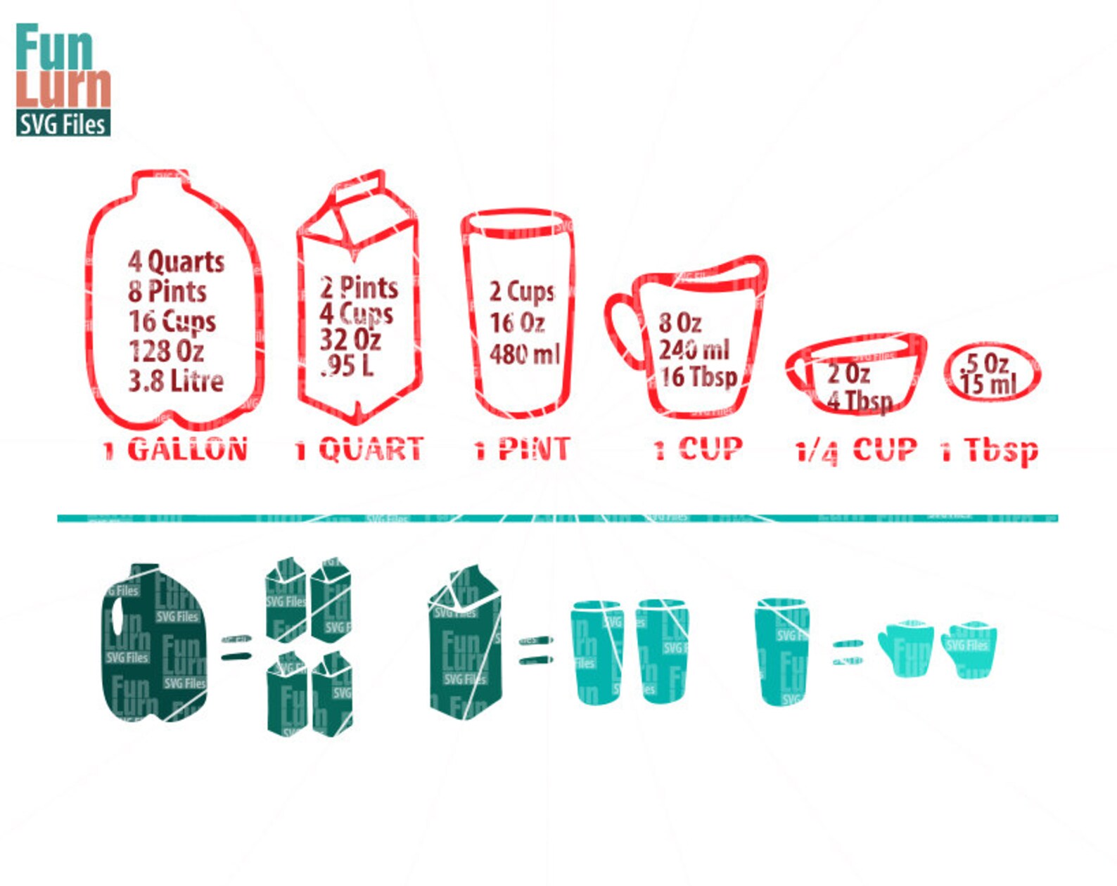 Kitchen Measurements SVG Gallon Quart Pint Cup Etsy Canada