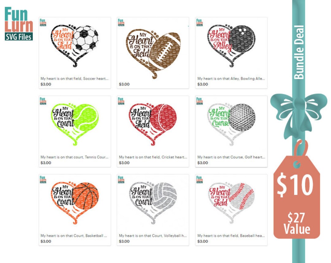 Sports SVG Bundle, Heart on Field, Court, Course (digital SVG File) - Etsy