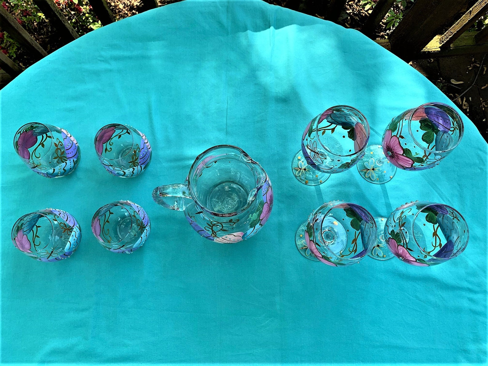 Hand Blown Easter or Spring Glass Pitcher Set Including Drinking Juice ...
