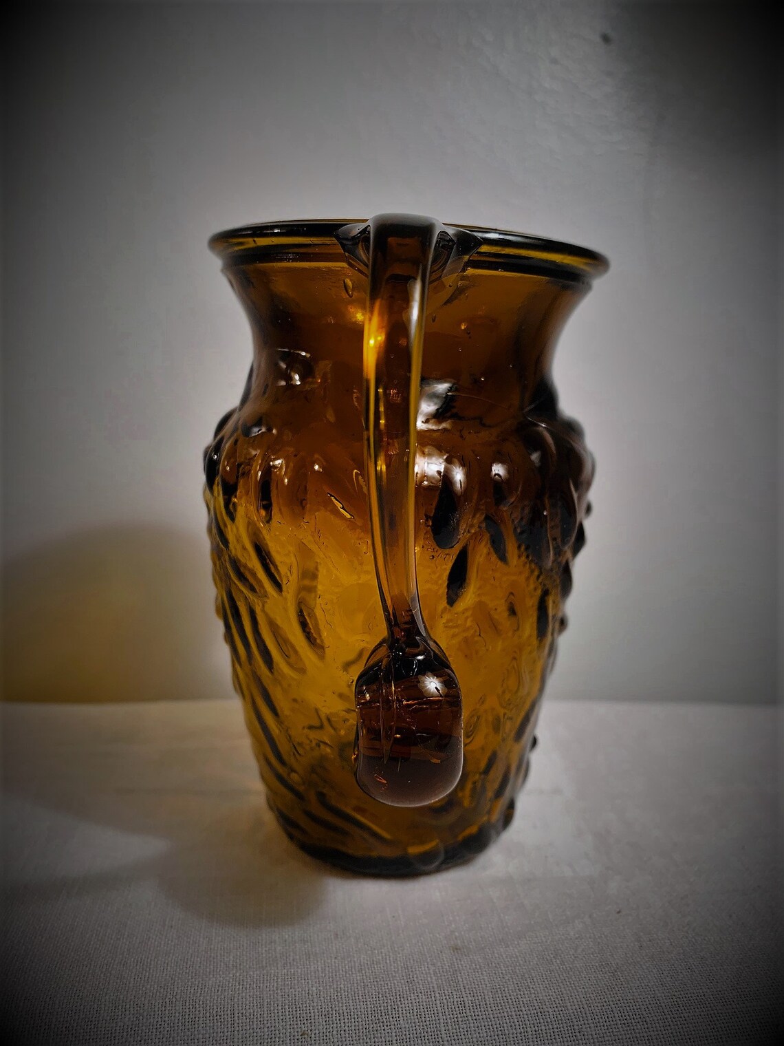 Vintage Miniature Dark Honey Amber Glass Pitcher With Textured Bark ...