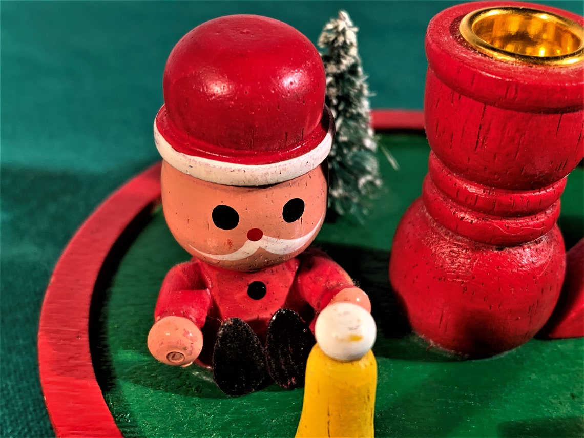 Vintage Giftco Santa Wooden Candlestick W Mini Bottle Brush - Etsy