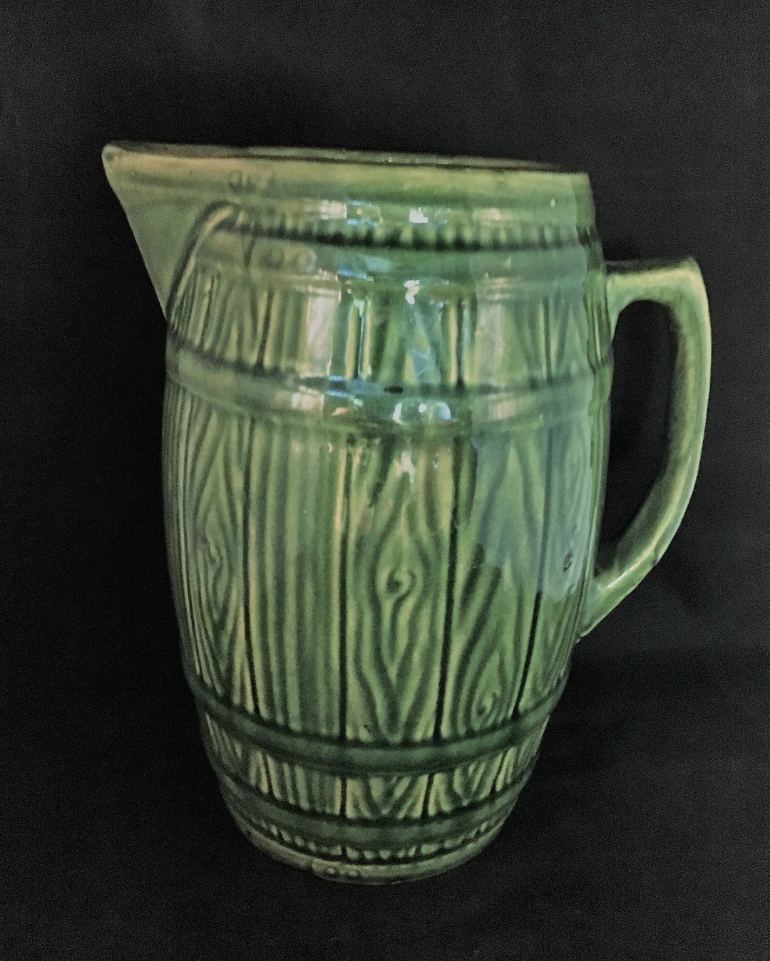 Mccoy Antique Green Barrel Primitive Water or Milk Pitcher, Mccoy ...