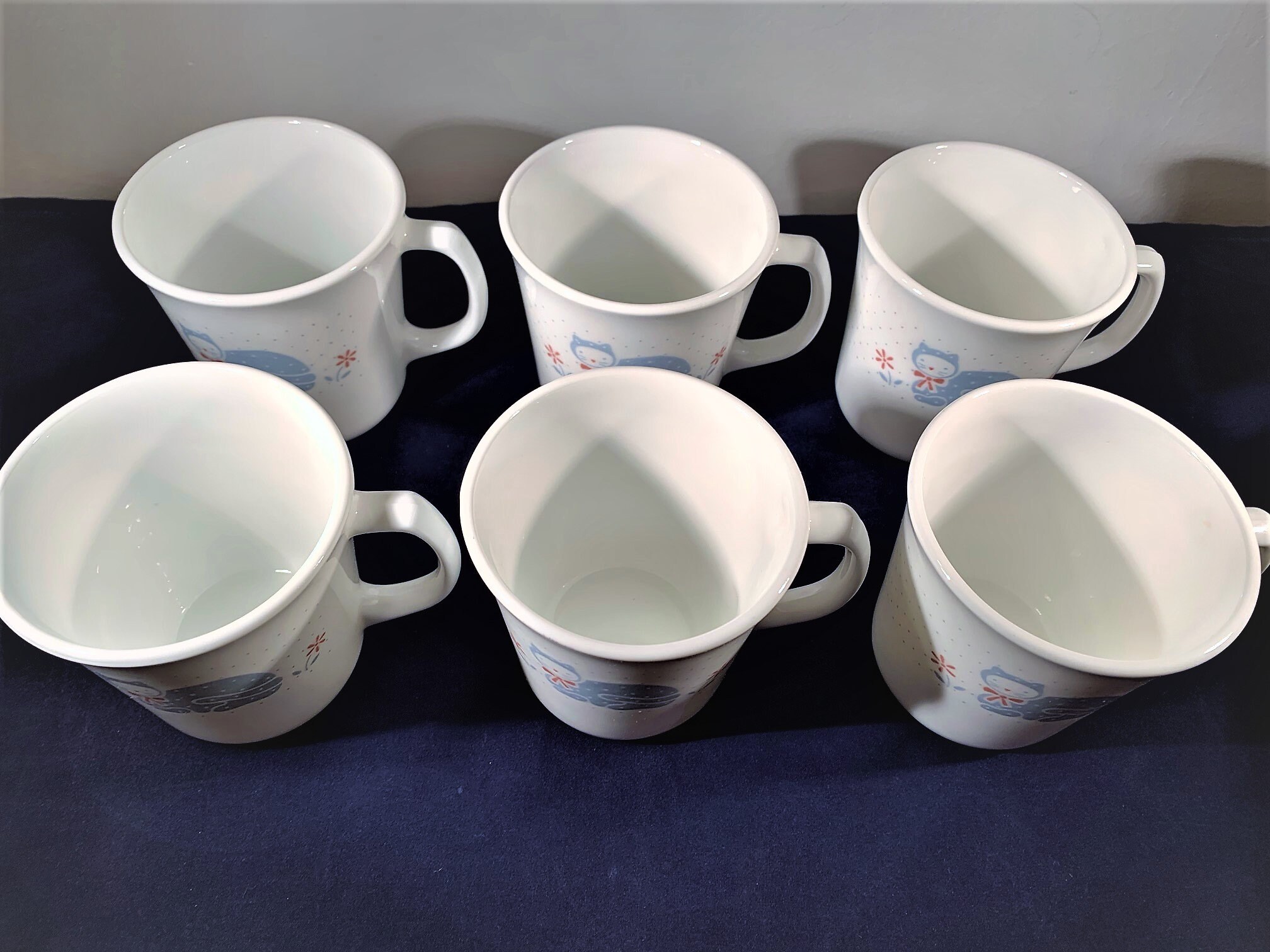 Corning Ware Corelle Country Pride Blue Cat Coffee Mugs Set of - Etsy