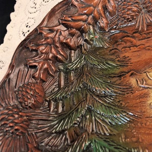 Vintage Resin Ornamental Deer in Woods Themed Bowl - Faux Wood Bowl ...