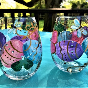 Hand Blown Easter or Spring Glass Pitcher Set Including Drinking Juice ...