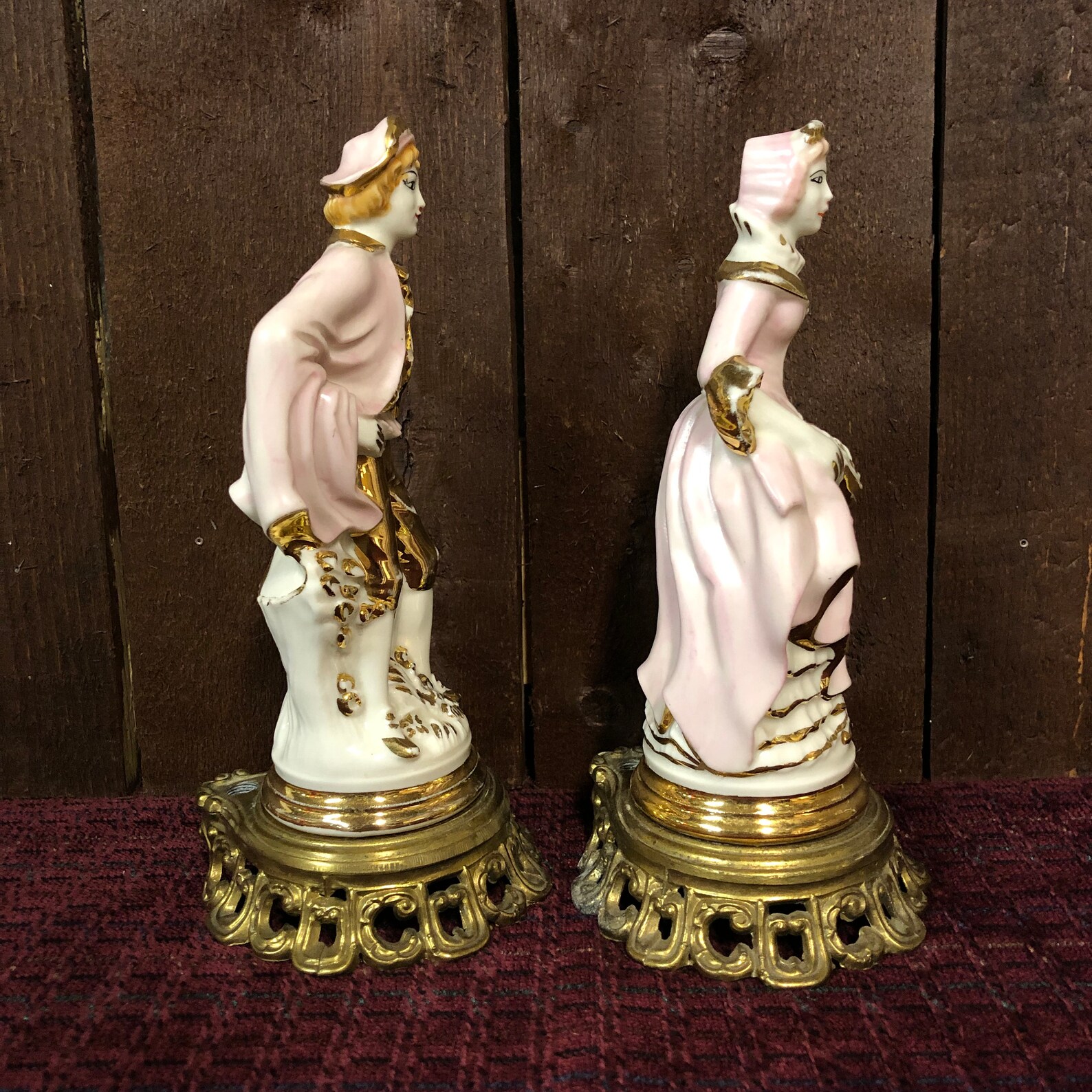 Vintage Victorian Man and Woman Lamp Bases With Metal Bottom in Pink ...