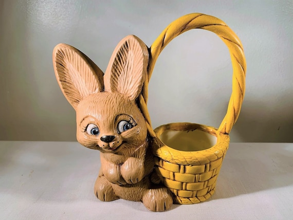 Vintage Ceramic Easter Bunny With Easter Basket Figurine Cute - Etsy