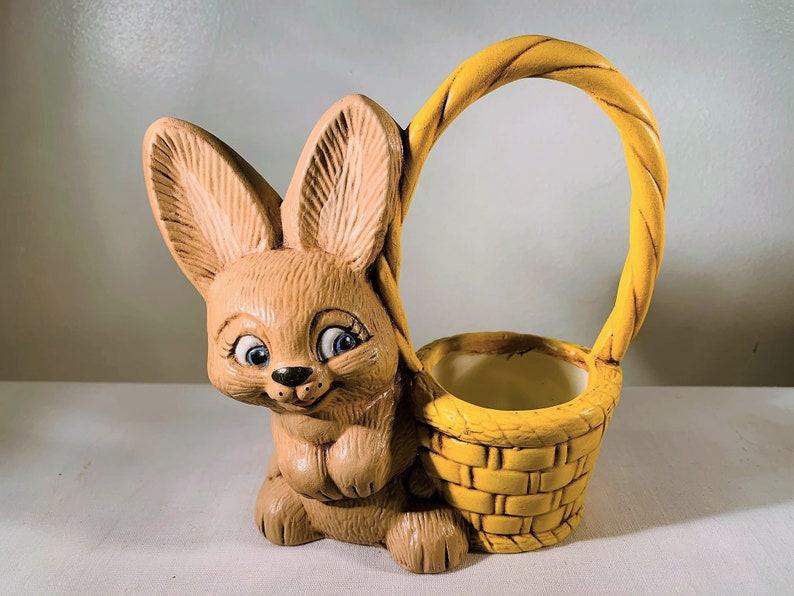 Vintage Ceramic Easter Bunny With Easter Basket Figurine Cute - Etsy