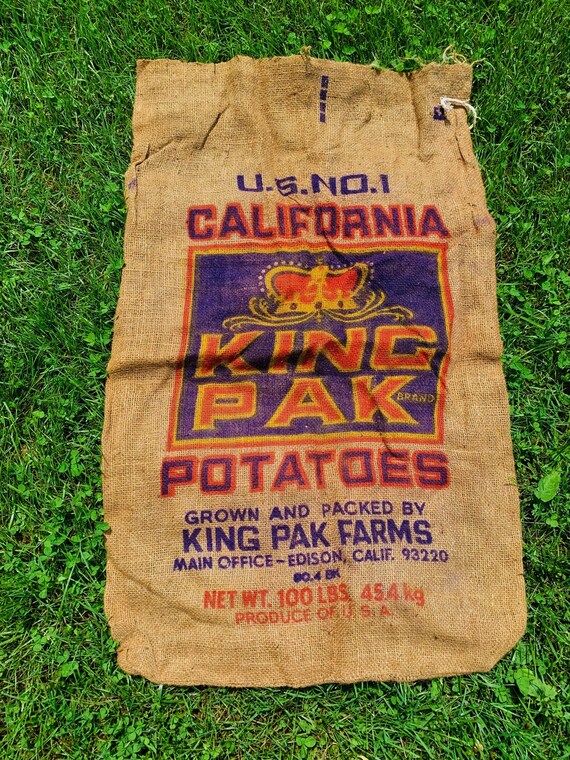 Vintage California Potatoes King Pak Farm Burlap Sack Main - Etsy