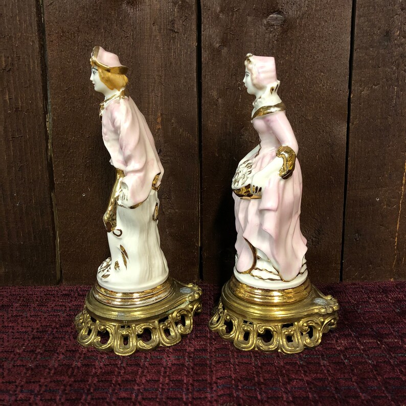 Vintage Victorian Man and Woman Lamp Bases With Metal Bottom in Pink ...