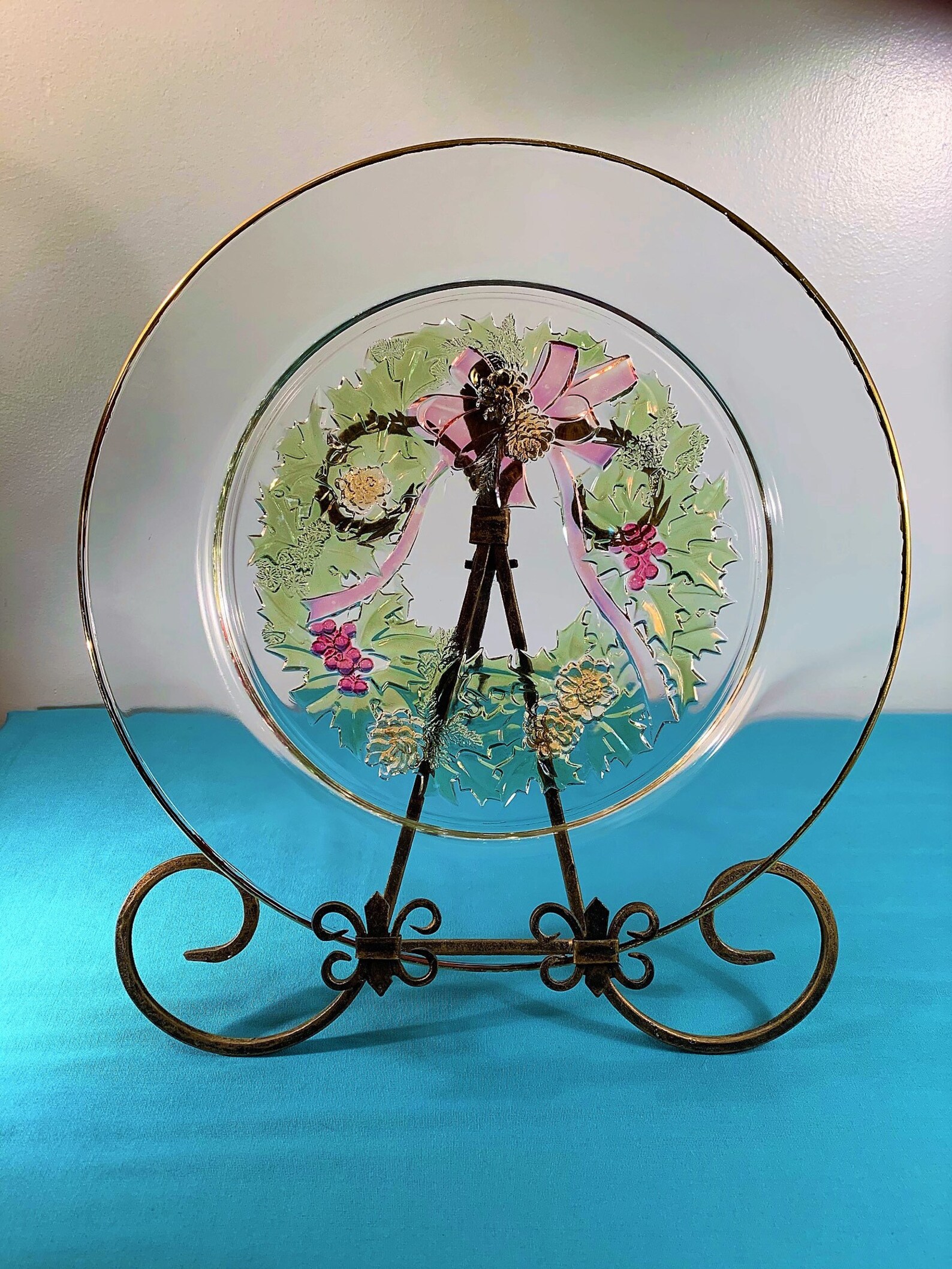 Vintage Large Glass Decorative Christmas Plate With Pastel - Etsy