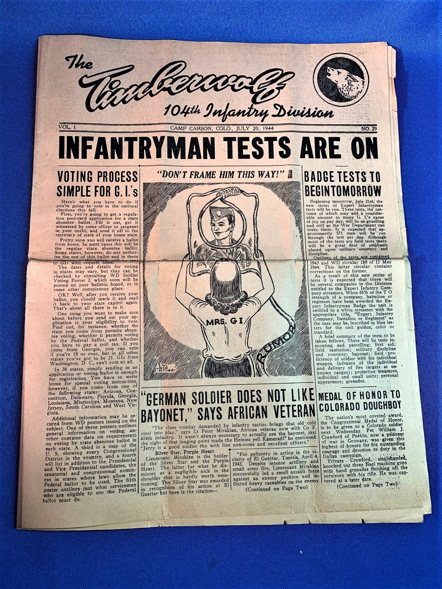 The Timberwolf Newspaper, 104th Infantry Division, Vol 1, No. 29, Camp ...