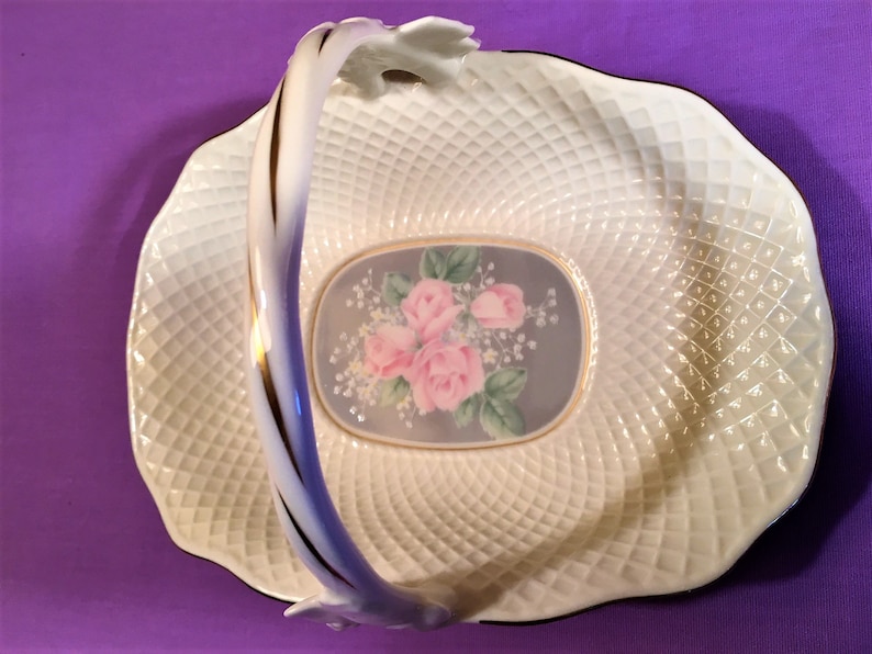 Mikasa Ivory Bone China Botanical Porcelain Basket, Narumi, Japan, Rose ...
