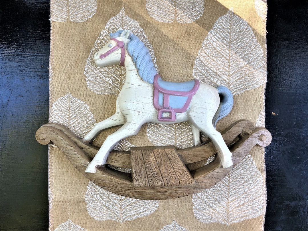 Vintage Burwood Rocking Horse Wall Hanging, 1988 Nursery Decor, Pastel ...