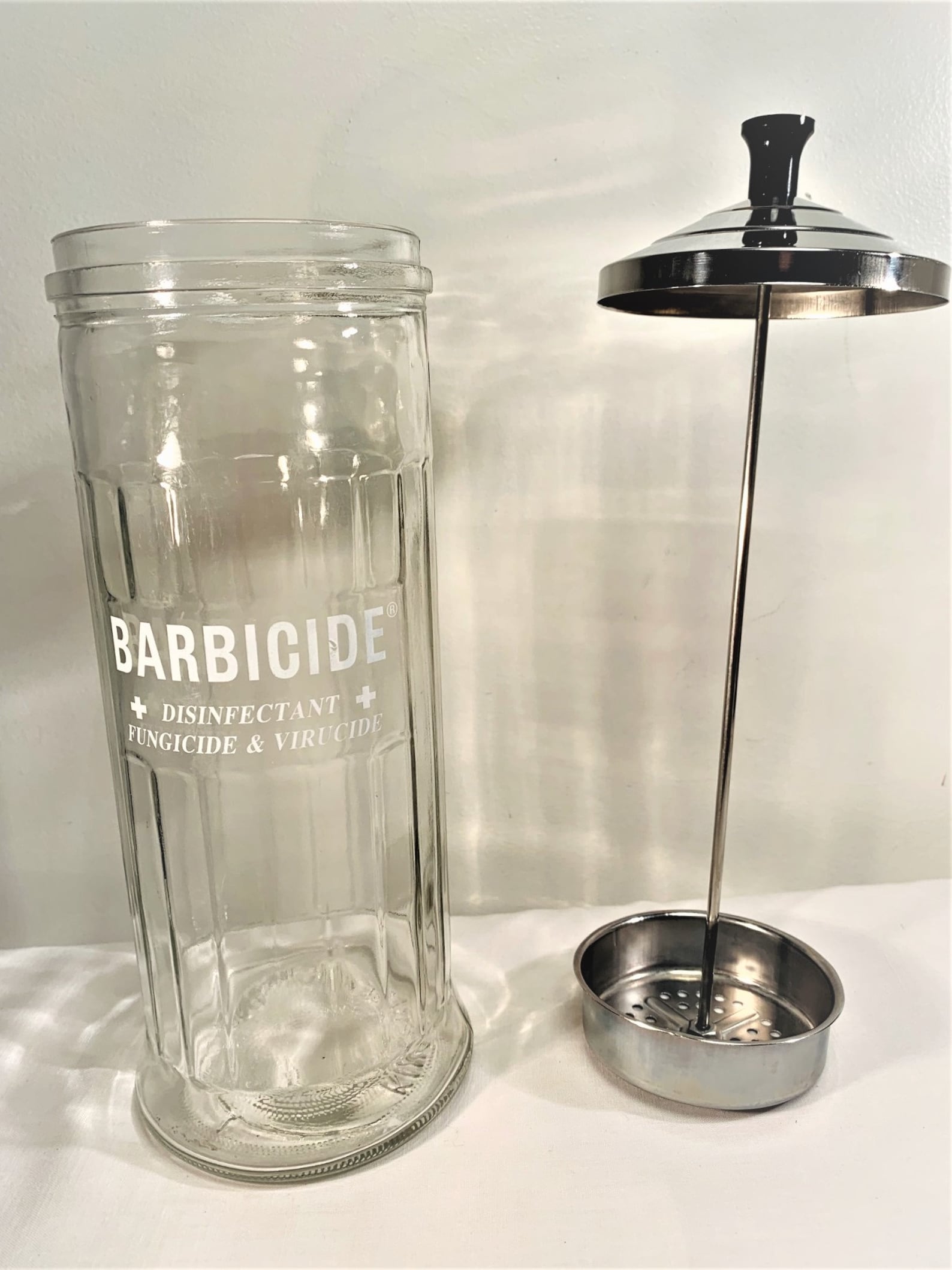 King's Research Barbicide Jar W Stainless Steel Top & Pull up Tray ...
