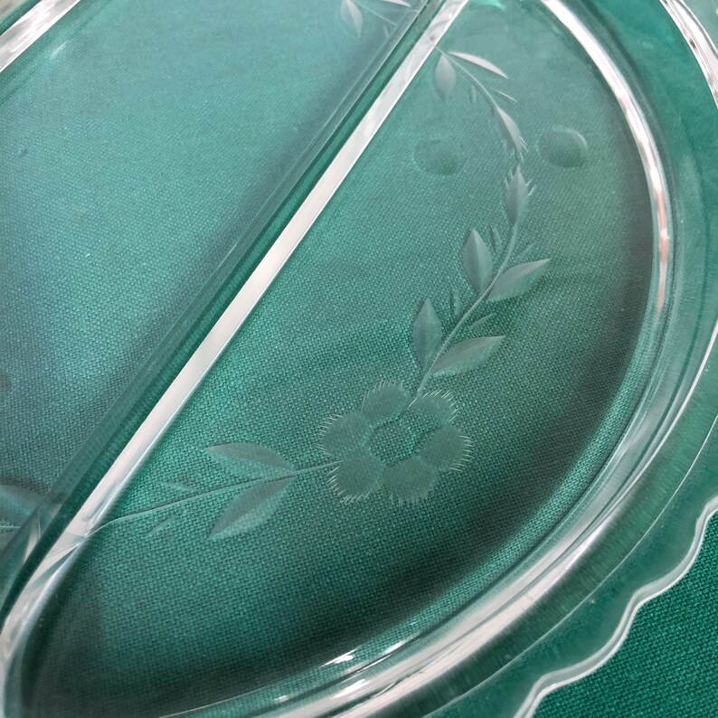 Vintage Clear Glass Divided Relish Dish With Etched Flowers And Etsy