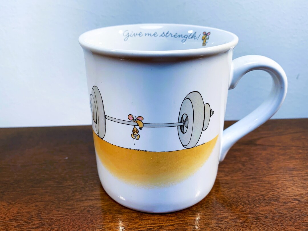 1985 Hallmark Rim Shots Give Me Strength Mug W Small Mouse Hanging on ...