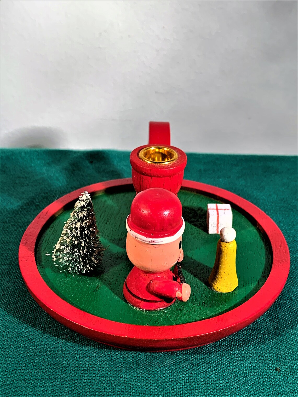 Vintage Giftco Santa Wooden Candlestick W Mini Bottle Brush - Etsy