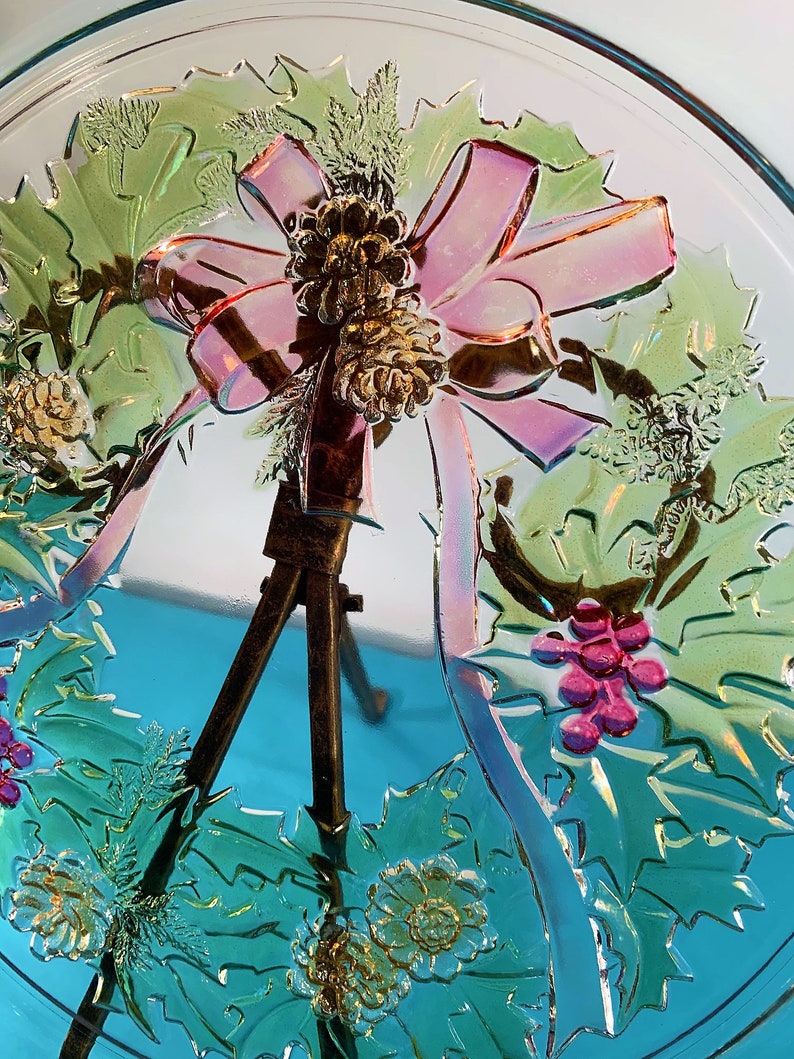 Vintage Large Glass Decorative Christmas Plate With Pastel - Etsy