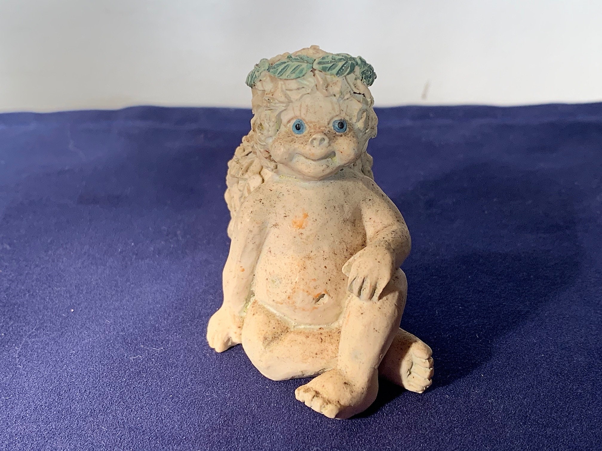 Three Small Bisque Colored Resin Angel Figurines Wearing Wreaths on ...