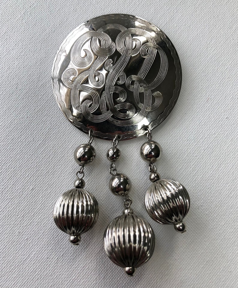 Vintage Large Silver Tone Circle Ball Dangle Pin or Brooch | Etsy