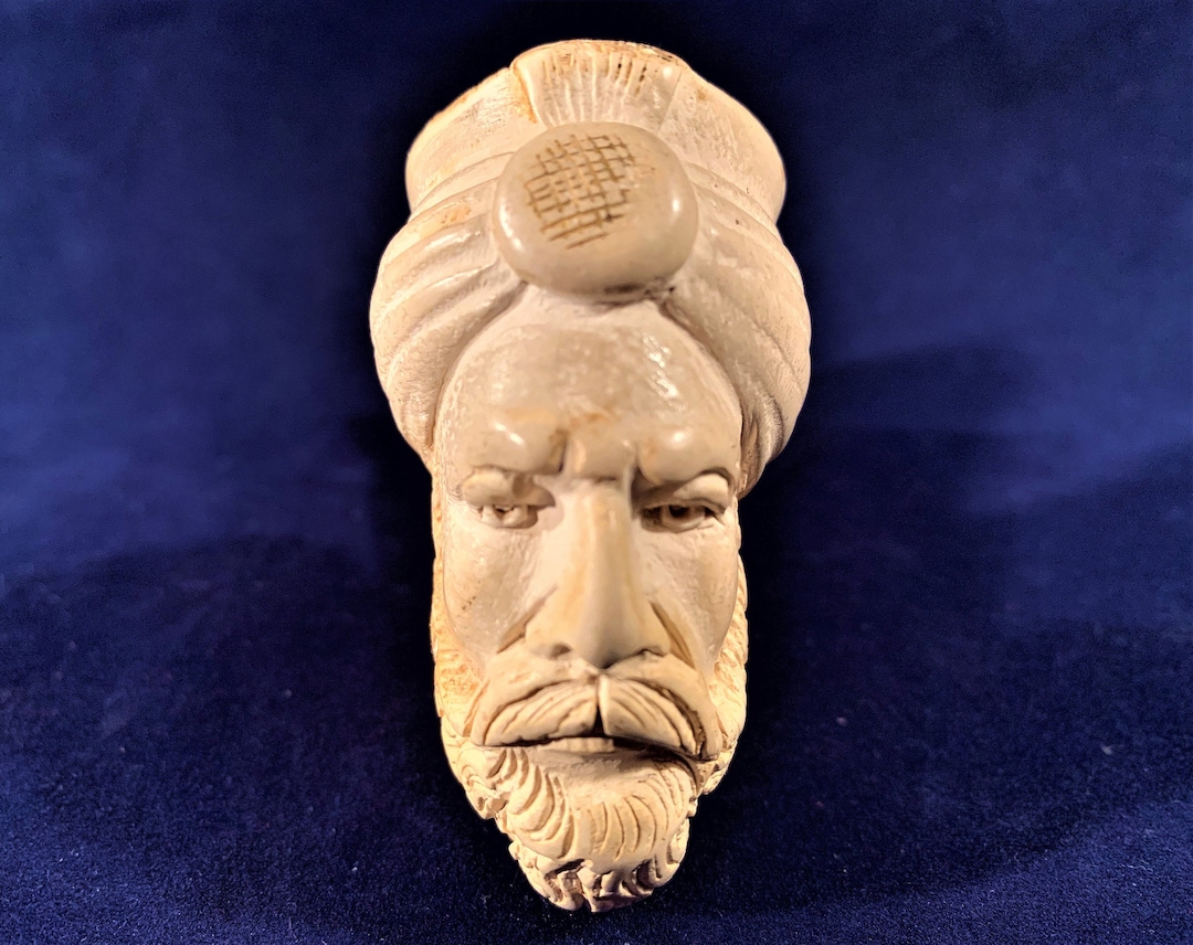 Antique Meerschaum Turkish Head Pipe With Turban, Smoking Pipe With ...