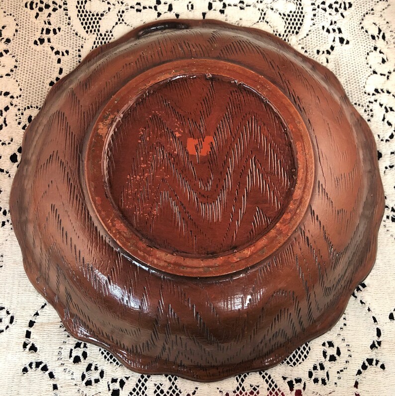 Vintage Resin Ornamental Deer in Woods Themed Bowl - Faux Wood Bowl ...