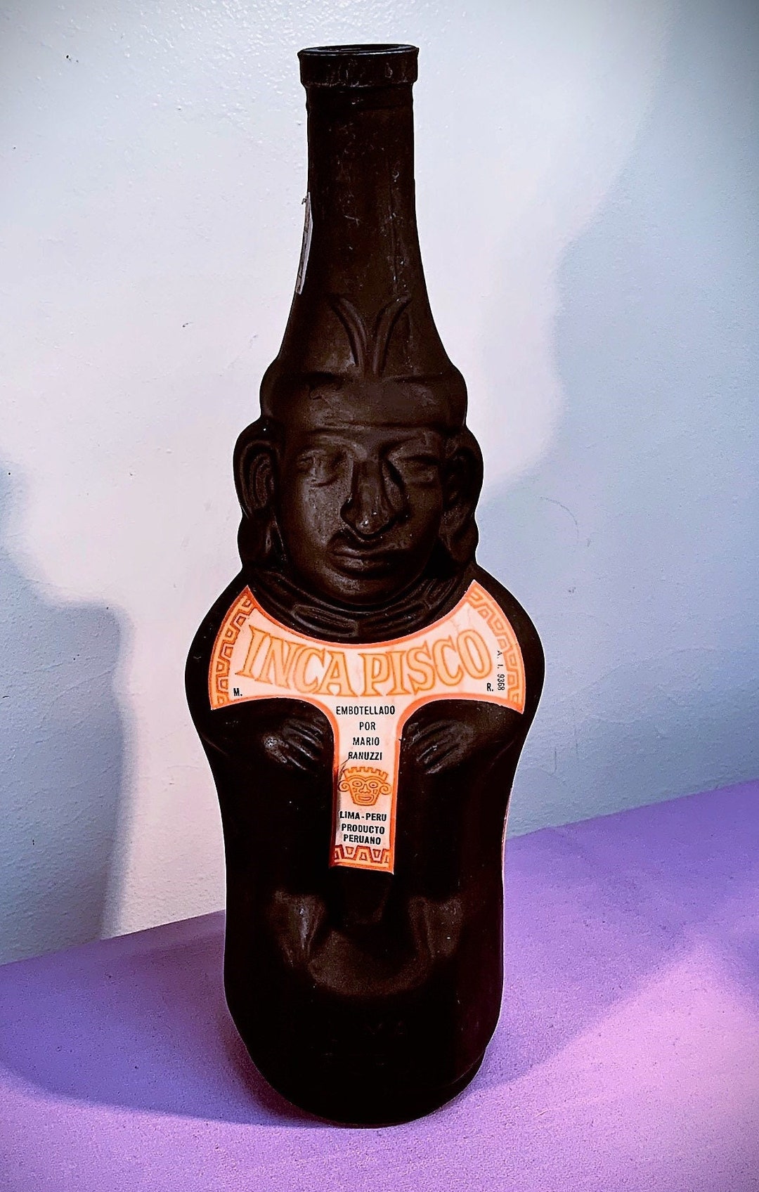Vintage Inca Pisco Figural Black Liquor Bottle With Original Labels ...