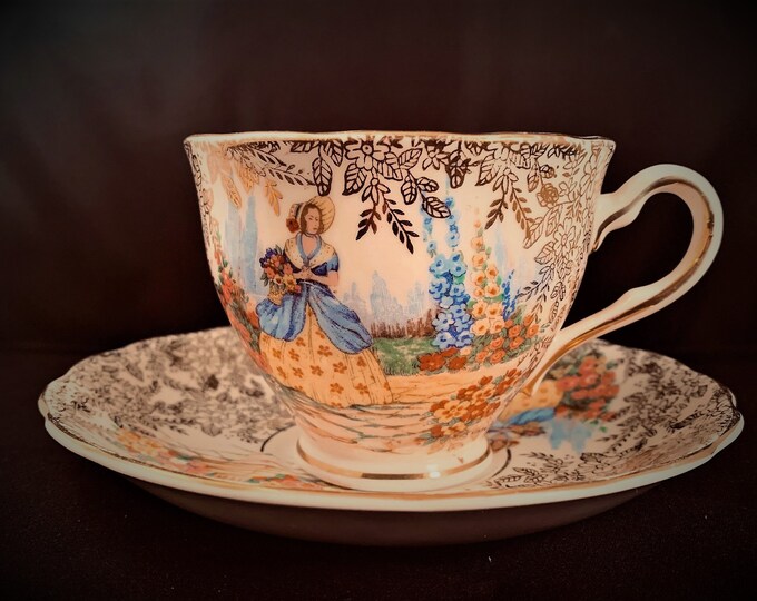 Colclough Crinoline Lady in the Garden Teacup & Saucer Set Bone China ...